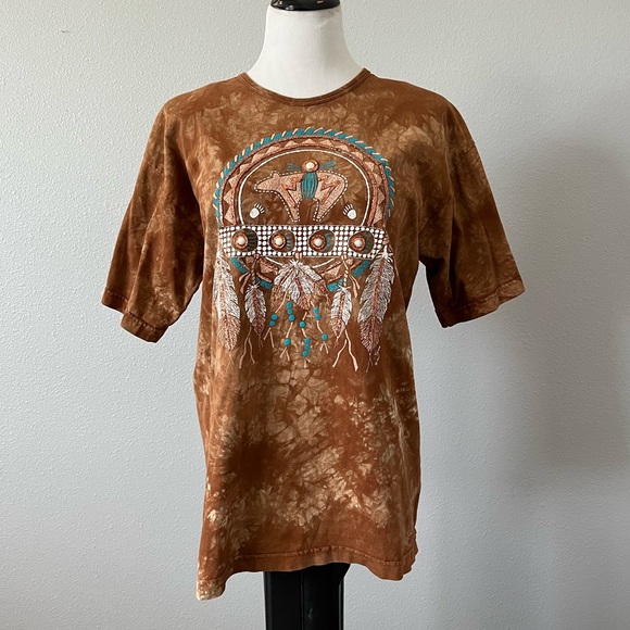 cactus bay | Tops | Lynee Vintage Western Brown Tiedye Tshirt With ...